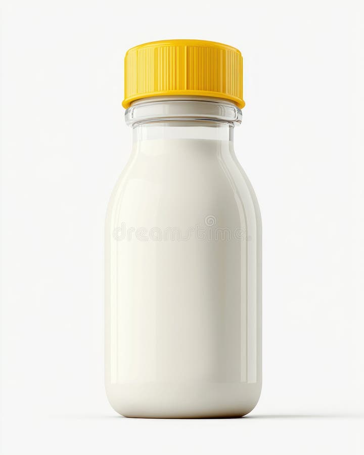 Milk Bottle with Yellow Cap Isolated on White Stock Illustration ...