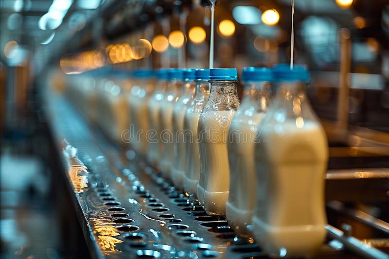 Milk Bottles on a Conveyor Belt in a Factory Stock Photo - Image of ...