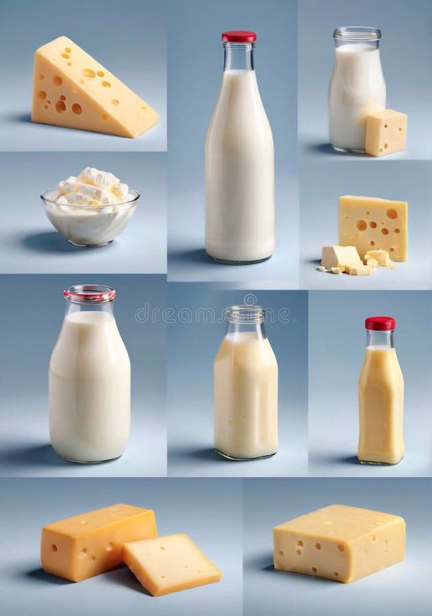 Milk in Bottles and Different Types of Cheese. Generative AI Stock ...