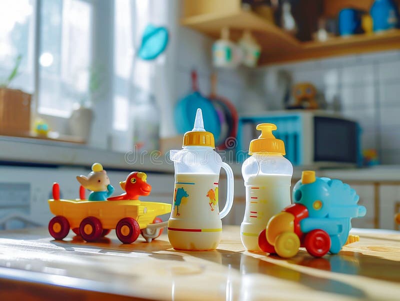 Milk Bottles on the Table in the Kitchen Stock Illustration ...