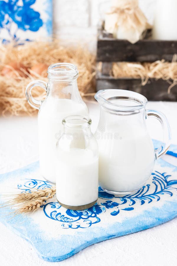 Milk in Bottles of Various Shapes and Sizes Stock Photo - Image of ...