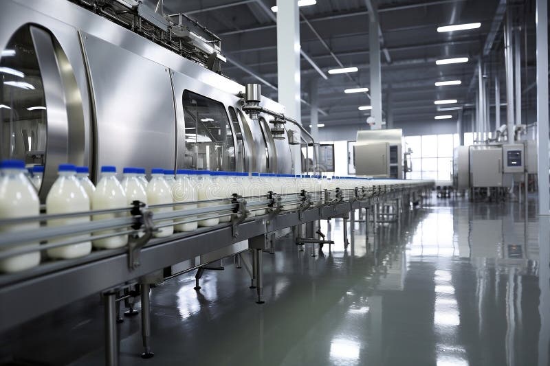 Milk Bottling Line at Dairy Production Plant. AI Stock Illustration ...