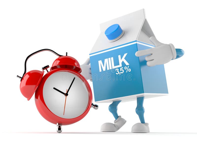 Milk Box Character with Alarm Clock Stock Illustration - Illustration ...