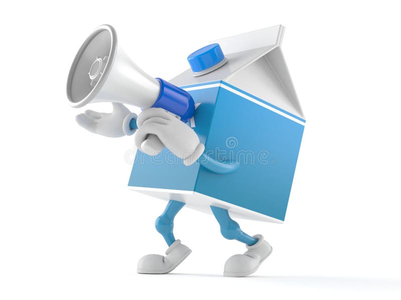 Milk Box Character Speaking through a Megaphone Stock Illustration ...