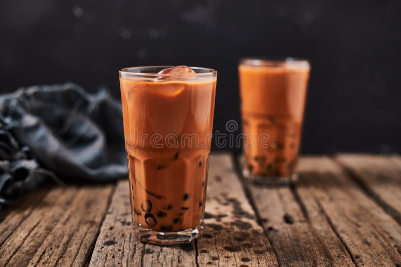 Milk Bubble Tea with Tapioca Pearls Stock Photo - Image of brown ...