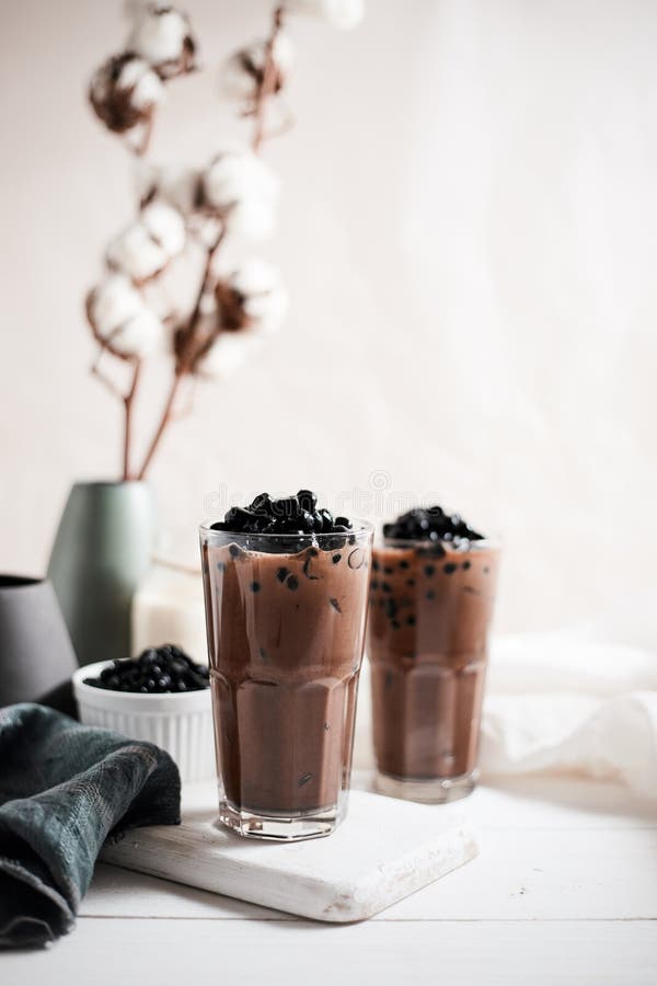 Milk Bubble Tea with Tapioca Pearls Stock Photo - Image of food ...