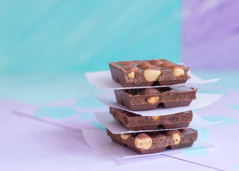 Milk Chocolate Bars on a Pastel Background Stock Photo - Image of ...