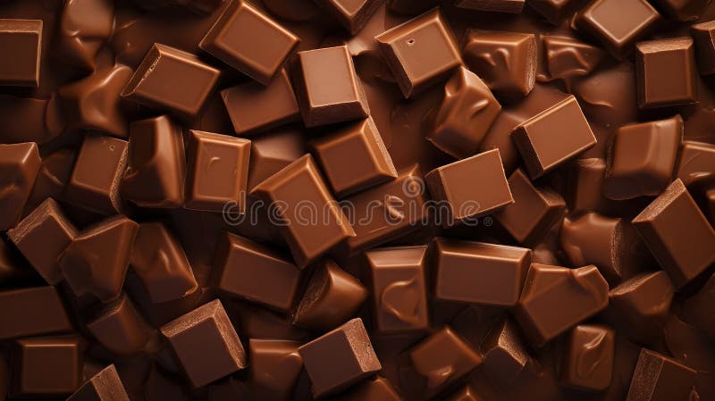 Milk Chocolate Chunks Background. Top View of Many Chocolate Blocks ...