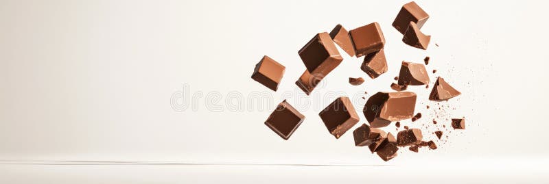 Milk Chocolate Chunks Exploding on Clean Background Stock Image - Image ...