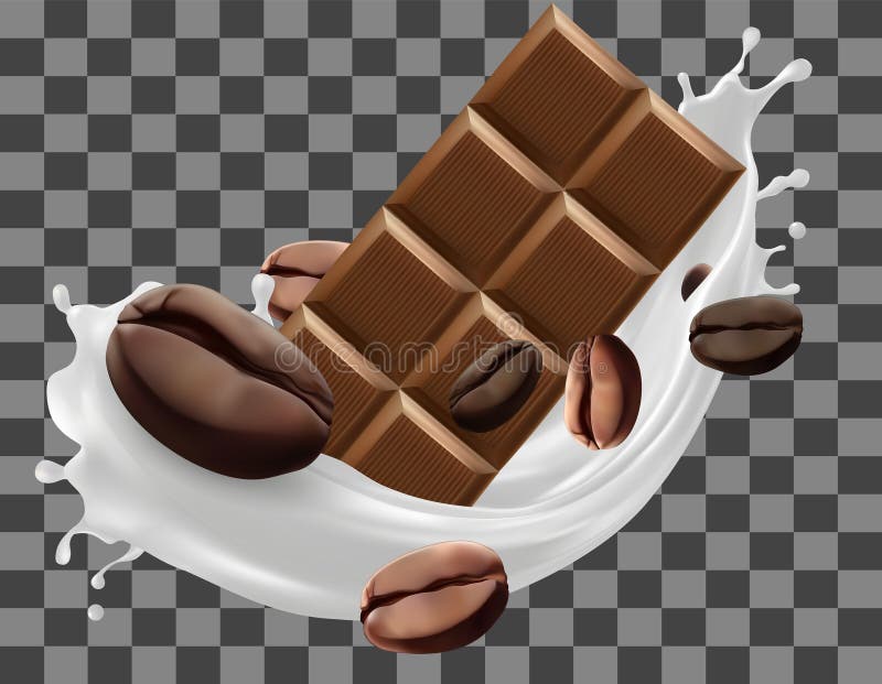Milk Chocolate Coffee Splash with Coffee Bean Falling, 3d Vector.Mesh ...