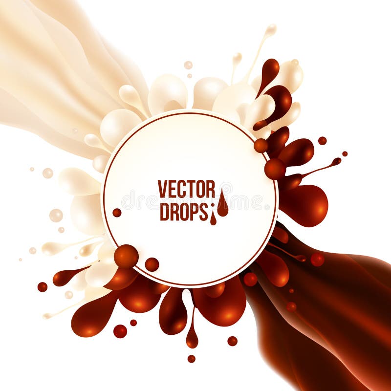 Milk and Chocolate Flows with Round Drops Splash, Circle Banner Stock ...