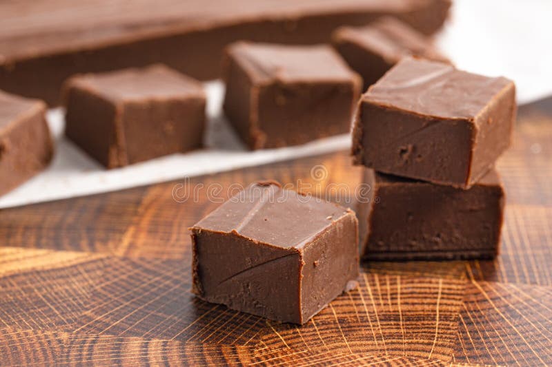 Milk Chocolate Fudge in 1 Inch Cubes Stock Image - Image of serving ...