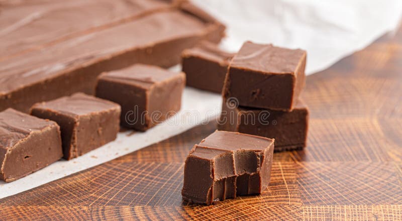 Milk Chocolate Fudge in 1 Inch Cubes Stock Image - Image of piece ...