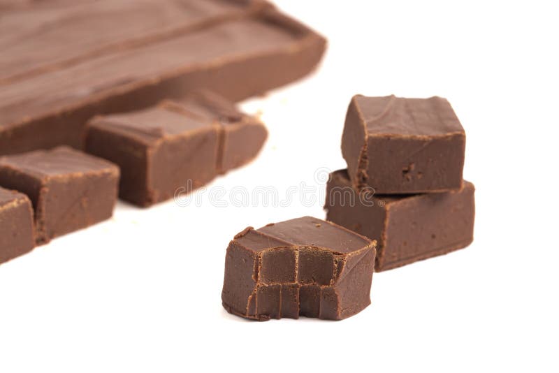 Milk Chocolate Fudge in 1 Inch Cubes Stock Image - Image of product ...
