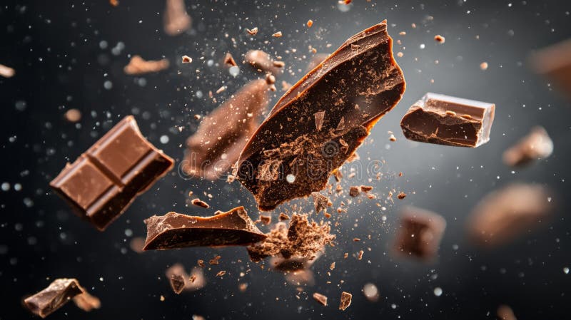 Delicious Chocolate Chunks Exploding on Dark Background Stock Photo ...
