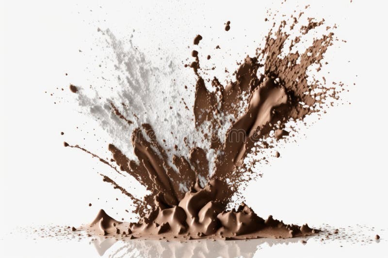 Chocolate Powder Splashed with Water on a White Background Stock ...