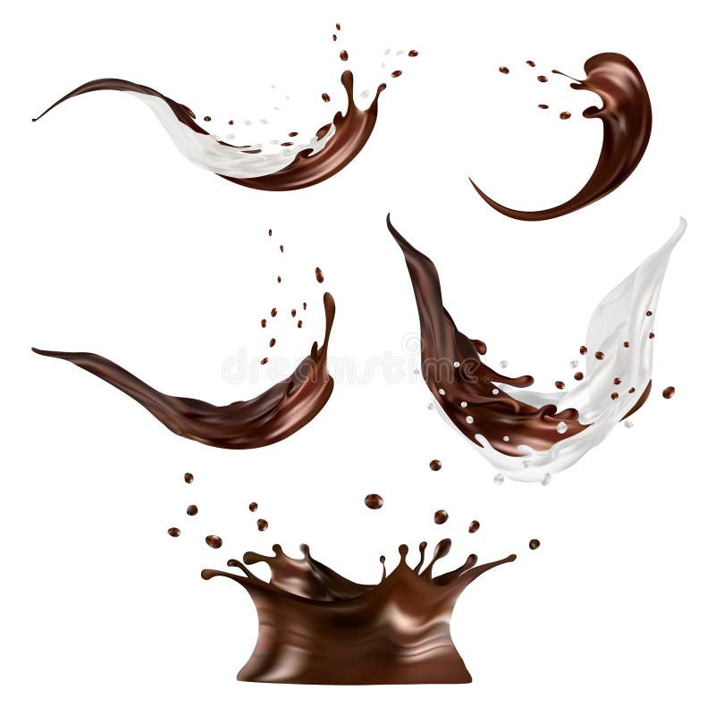 Milk and Chocolate Splashes Vector Isolated Over White Background ...