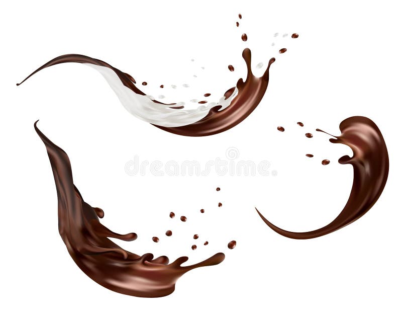Milk and Chocolate Splashes Vector Isolated Over White Background ...
