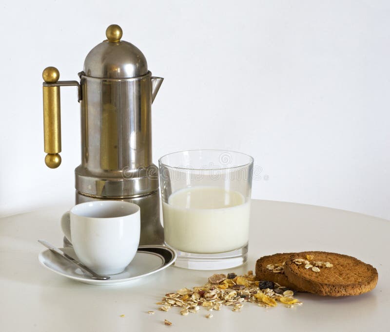 Milk, coffee and muesli stock image. Image of business - 39249649
