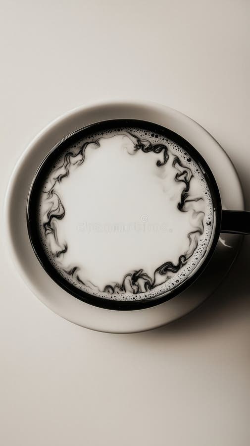 Milk and Coffee Swirl Inside a Cup on a Saucer. Abstract Patterns ...