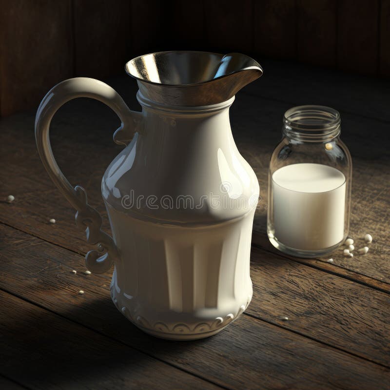 Milk Comes from a Jug Close Up and Small Cute Milk Bottle Image ...