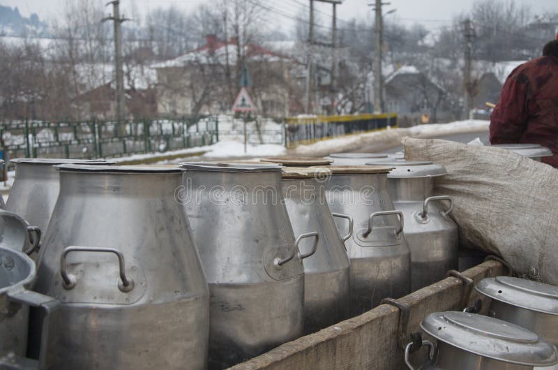 Milk Containers in Bucovina, Romania Stock Image - Image of organic ...