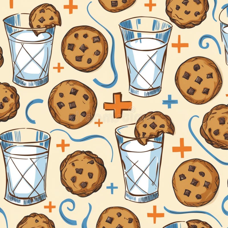 Milk and Cookie Setup Pattern Stock Illustration - Illustration of ...