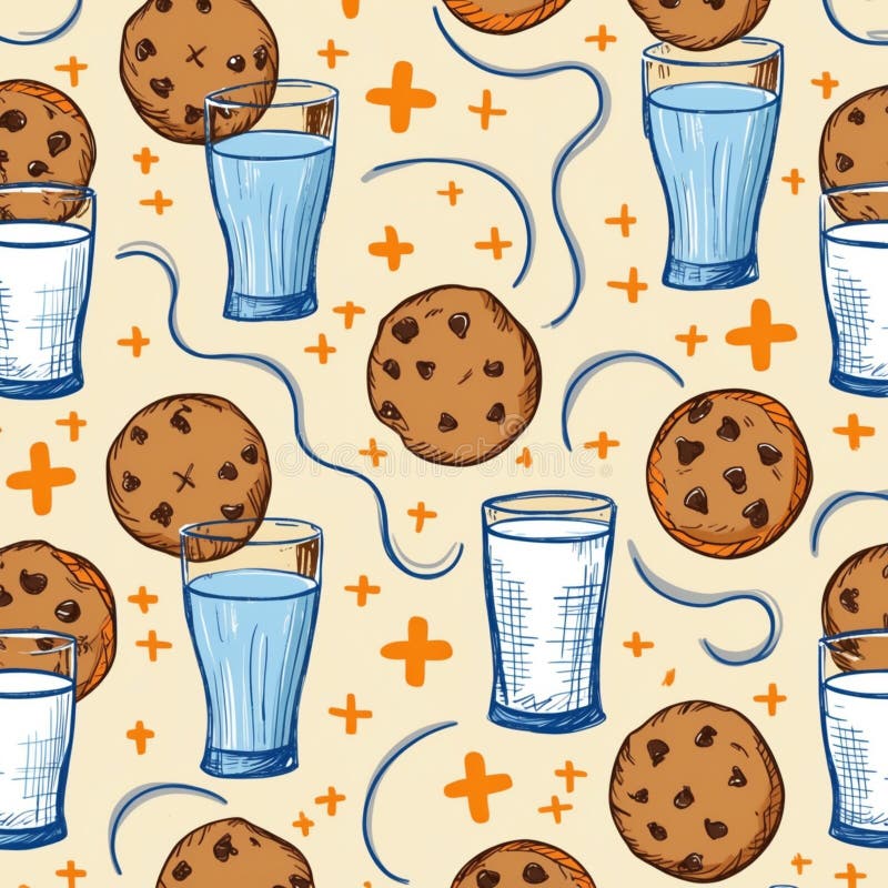 Milk and Cookie Setup Pattern Stock Illustration - Illustration of ...