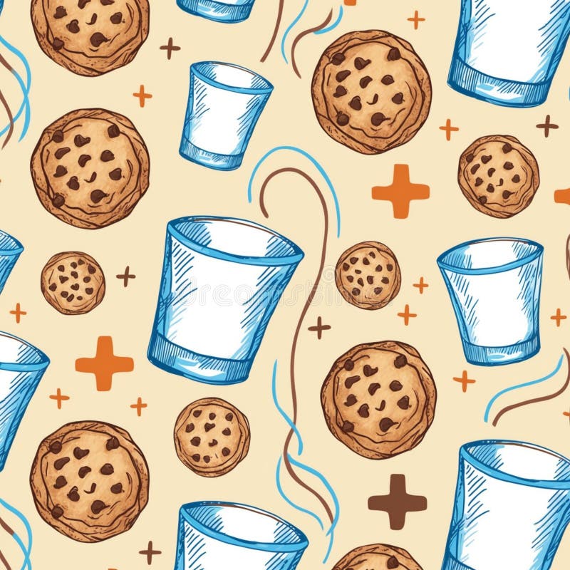 Milk and Cookie Setup Pattern Stock Illustration - Illustration of ...