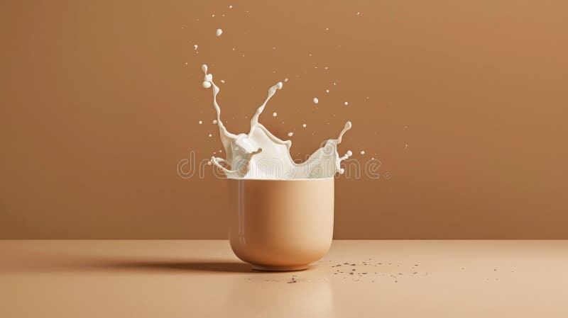 Milk Cream Exploding with Splashes from Cup. Coffee Concept. Beige ...