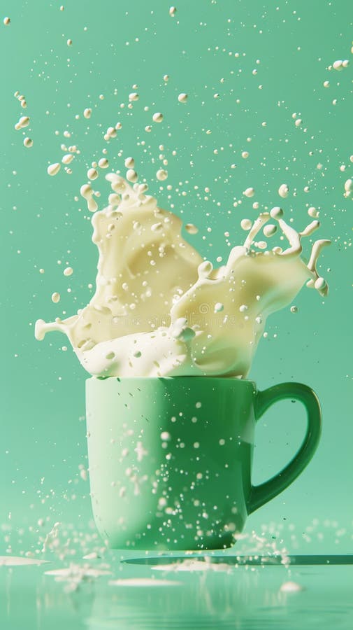 Milk Cream Exploding with Splashes from Cup. Coffee Concept. Pastel ...