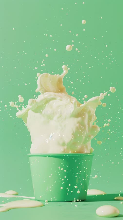 Milk Cream Exploding with Splashes from Cup. Coffee Concept. Pastel ...