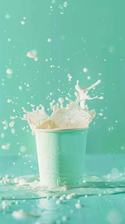Milk Cream Exploding with Splashes from Cup. Coffee Concept. Pastel ...