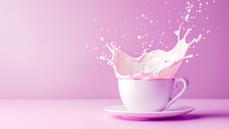 Milk Cream Exploding with Splashes from Cup. Coffee Concept. Pastel ...