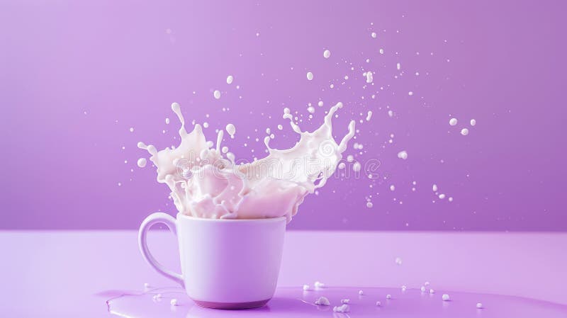 Milk Cream Exploding with Splashes from Cup. Coffee Concept. Pastel ...