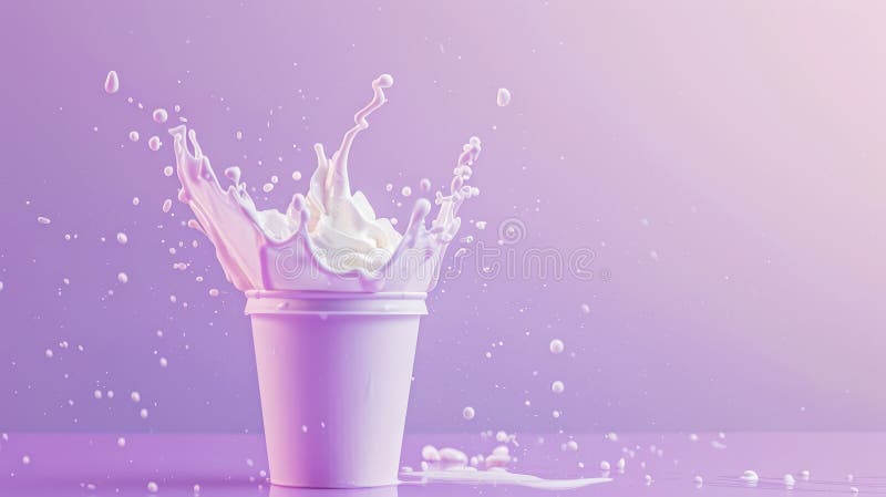 Milk Cream Exploding with Splashes from Cup. Coffee Concept. Pastel ...