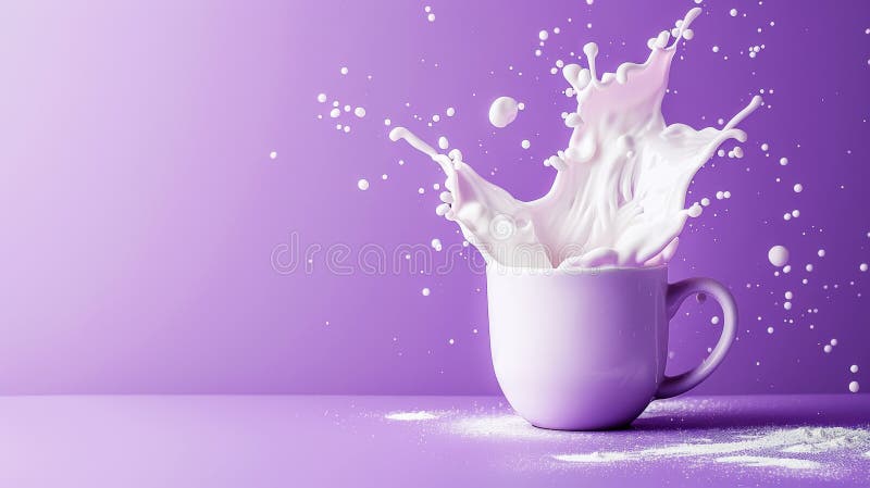 Milk Cream Exploding with Splashes from Cup. Coffee Concept. Pastel ...