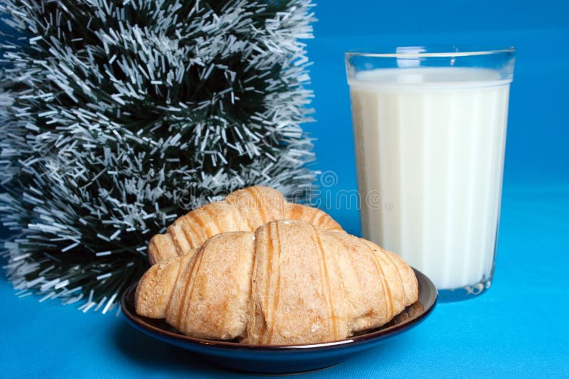 Milk, Croissants and the Tree of Christmas. Stock Photo - Image of food ...