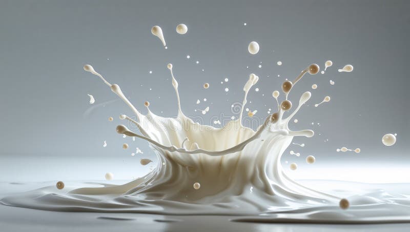 Milk Crown Splashing with Droplets on Grey Background Stock ...