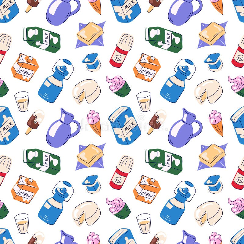 Milk Dairy Product Flat Seamless Pattern Wallpaper Package Design