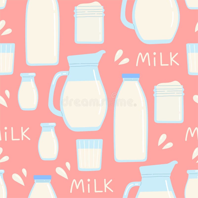 Milk Dairy Seamless Pattern Flat Design Vector Stock Vector
