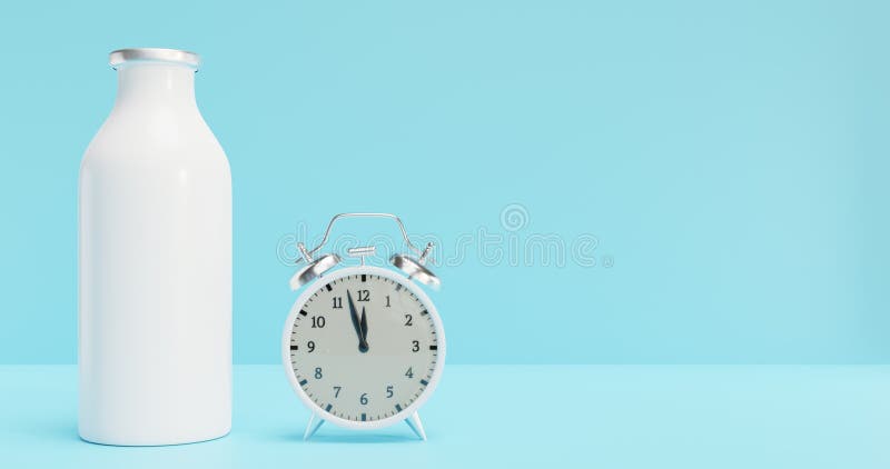 Milk Day.Full Bottle Alarm Clock Blue Background Stock Illustration ...