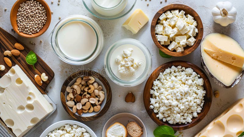 Milk Dishes Cottage Cheese, Cheese and Other Ingredients on the Table ...
