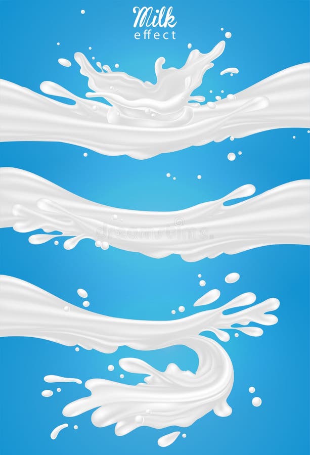 Milk Effect. a Jet of White Milk with Splashes on a Blue Background.3D ...