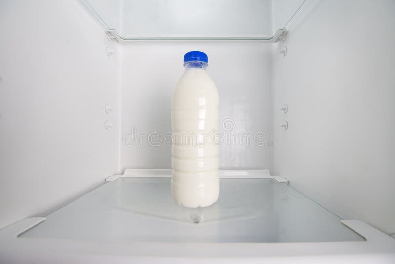 Empty Milk Bottle In Fridge Stock Image - Image of details, emptied ...
