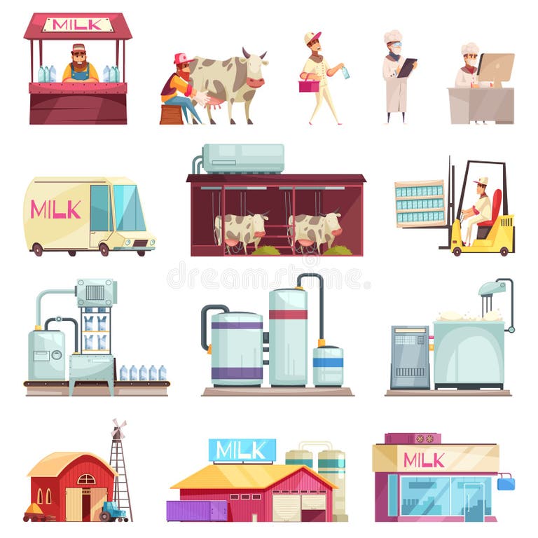 Milk Factory Icon Set stock vector. Illustration of drink - 128273968