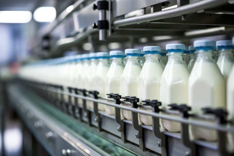 Milk Factory. Robotic Factory Line for Processing and Bottling of Milk ...