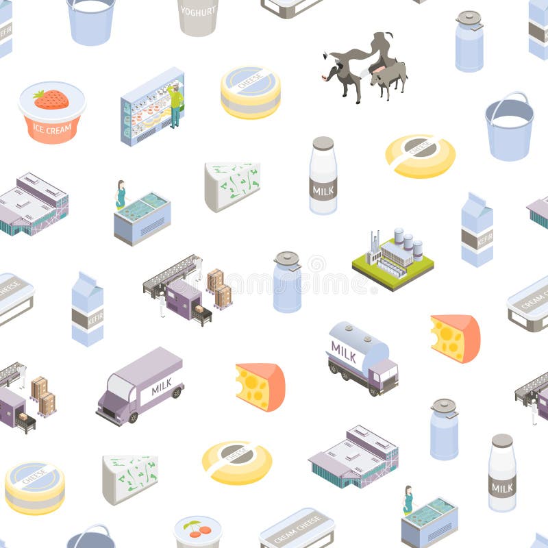 Milk Factory Signs 3d Seamless Pattern Background Isometric View ...