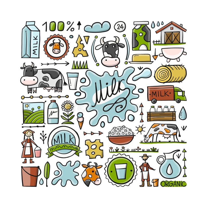 Milk Farm, Art Background for Your Design Stock Vector - Illustration ...