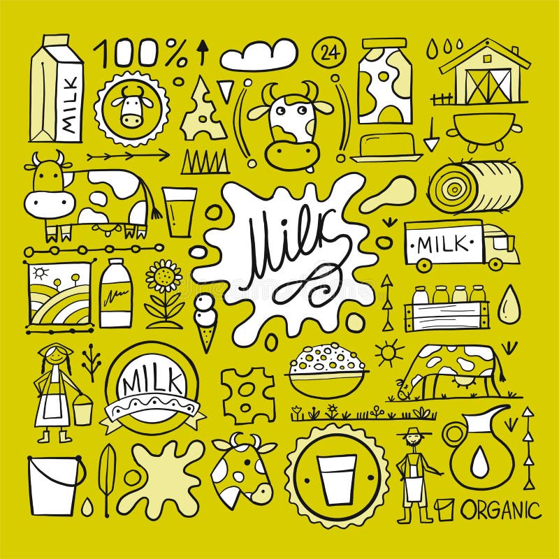 Milk Farm, Icons Collection for Your Design Stock Vector - Illustration ...